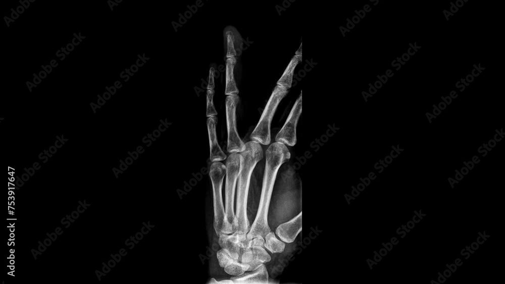 Animation loop of x ray human hand palm scan, timelapse of monochrome x ...