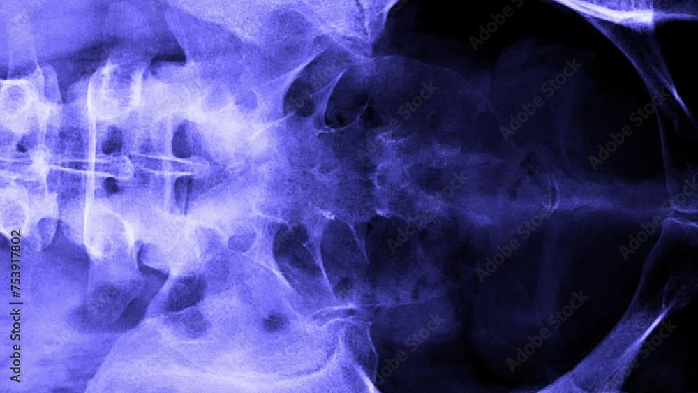 MRI scan timelapse of various sides human body, spine, coccyx bones ...