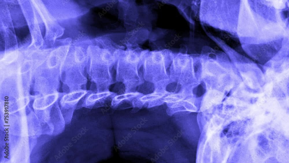 Stop motion of body parts ct or x-ray scan, human spine shoulders and ...