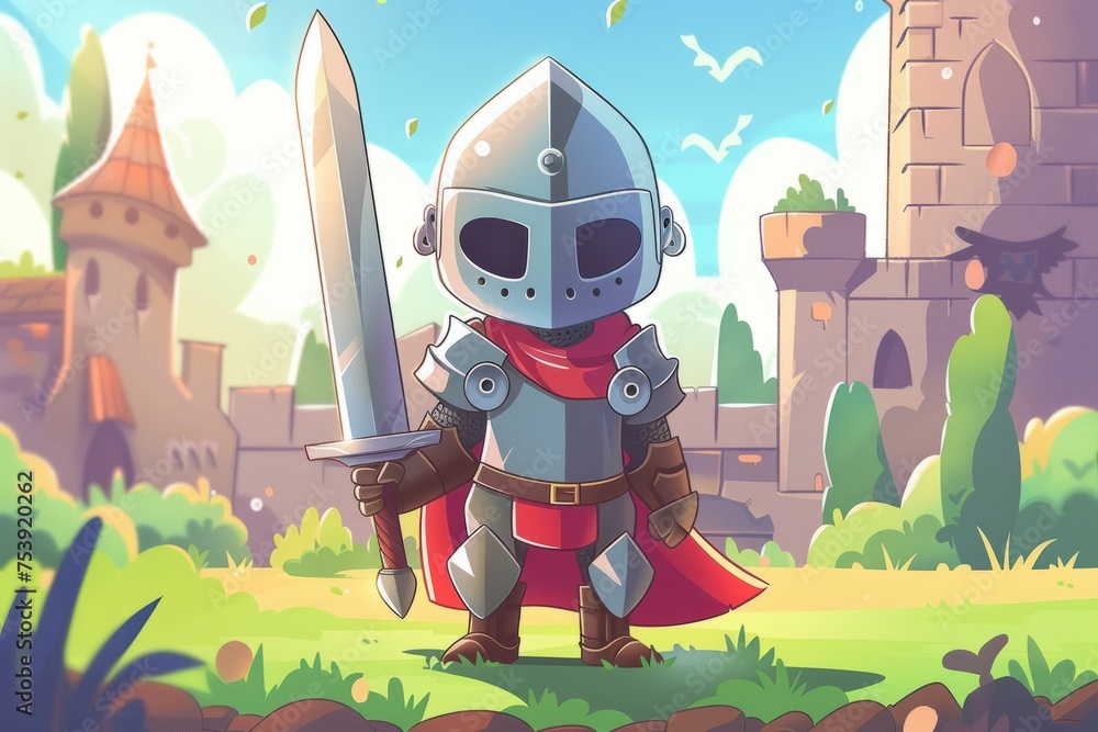 Knight Standing in Front of Castle Holding Sword Stock Illustration ...