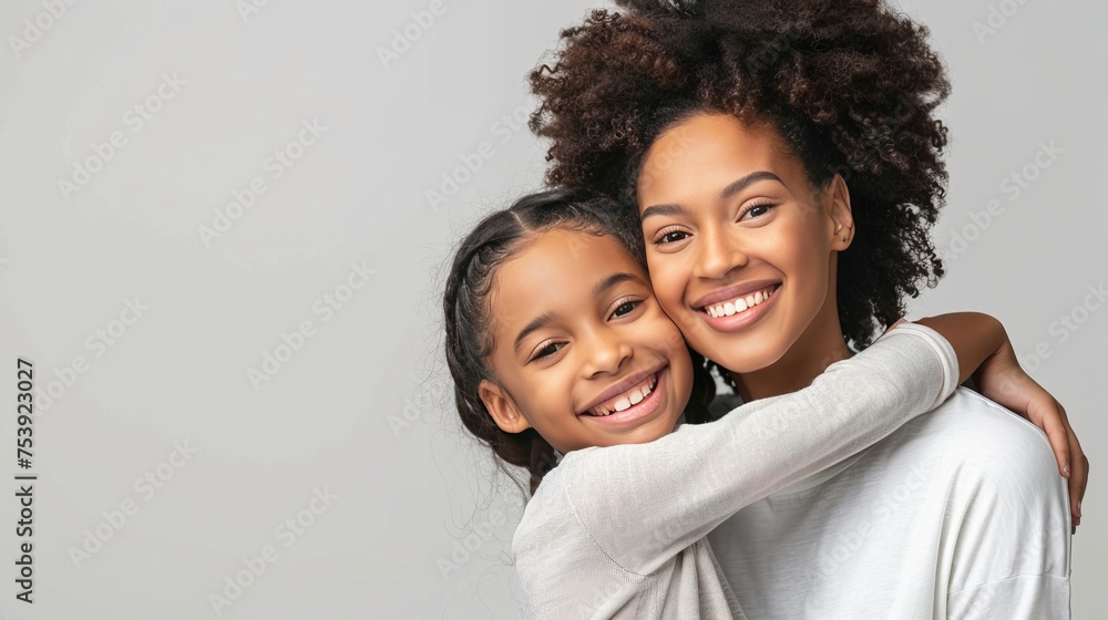 Loving family moment between mother and daughter with a tight embrace ...