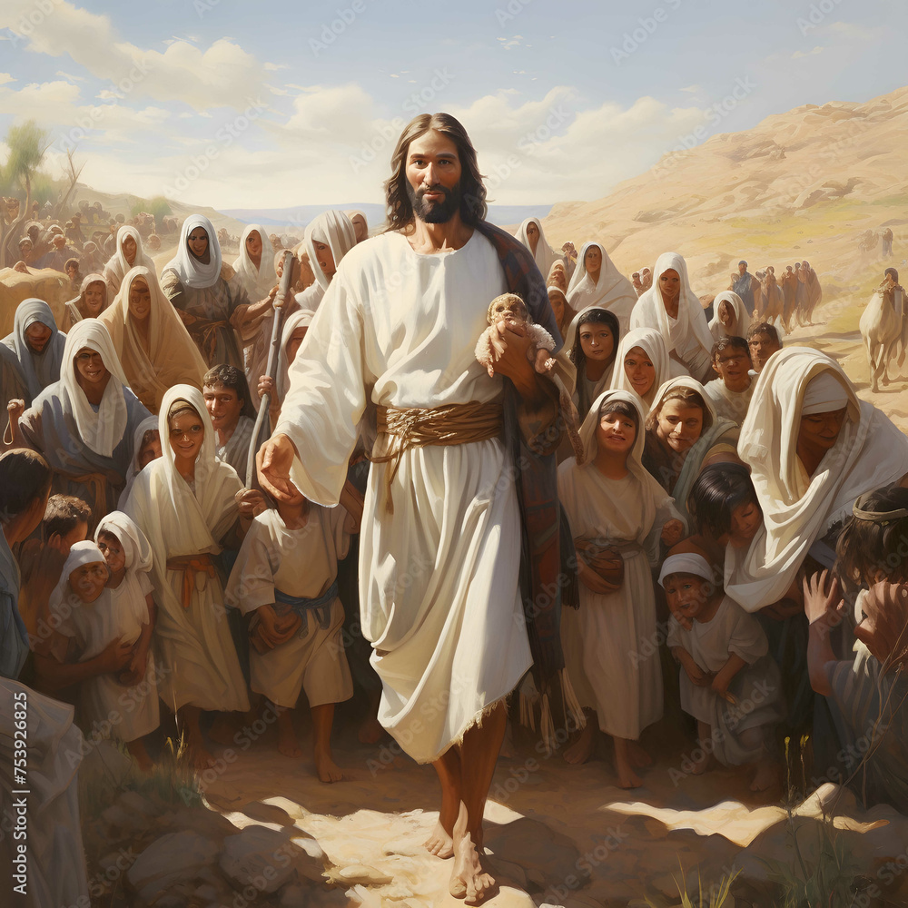 Foto de Jesus delivering the Sermon on the Mount, conveying His ...