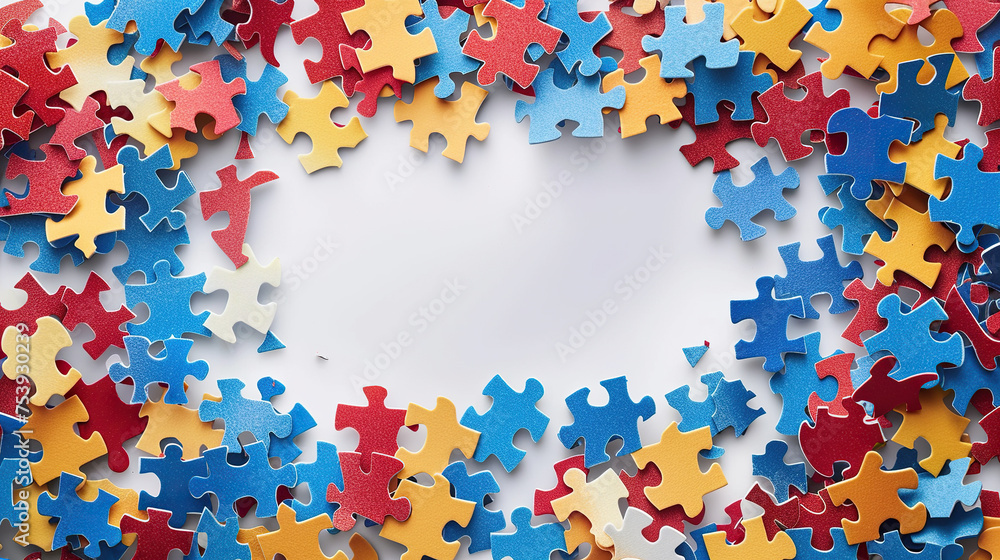 Autism Awareness Day, 2 April, colorful puzzle border card, poster or ...