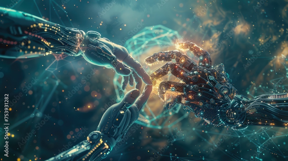 Machine Learning, Hands Of Robot And Human Touch On Neural Network ...