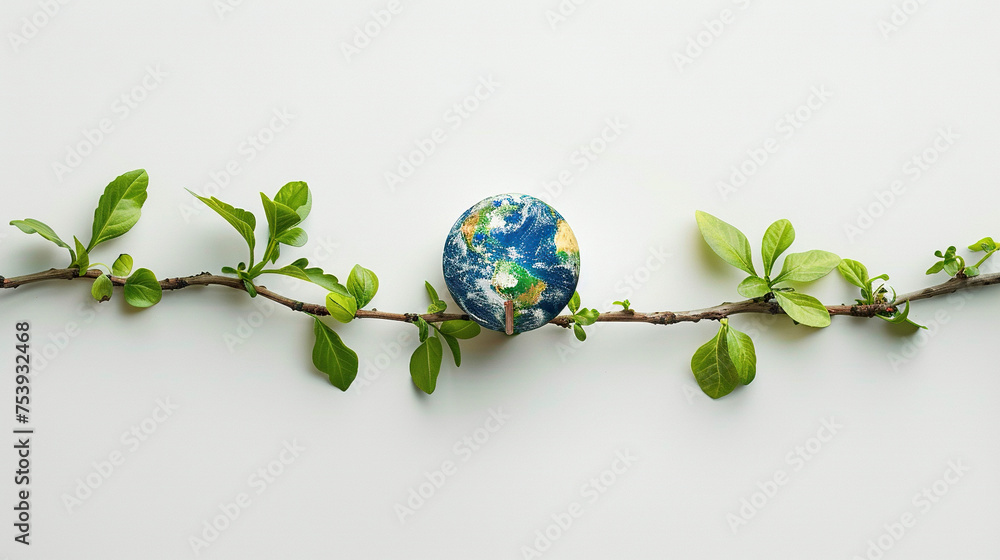 World environment day minimalist tree branch with earth and plant ...