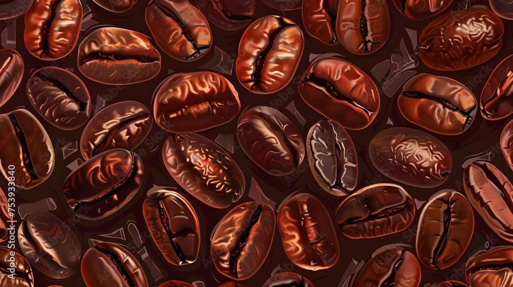 Coffee beans seamless pattern, vector background. Repeated dark brown ...
