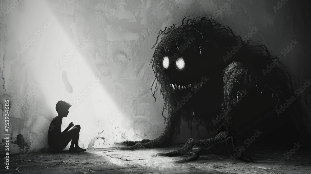 mental health awareness , a boy with his inner anxiety and depression ...