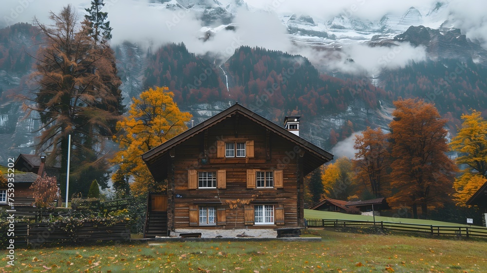 Swiss chalet nestled in the Alps, capturing the charm of Alpine ...
