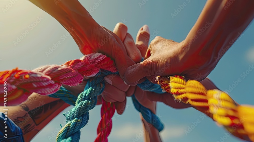 Foto de Team Rope Diverse Strength Connect Partnership Together ...