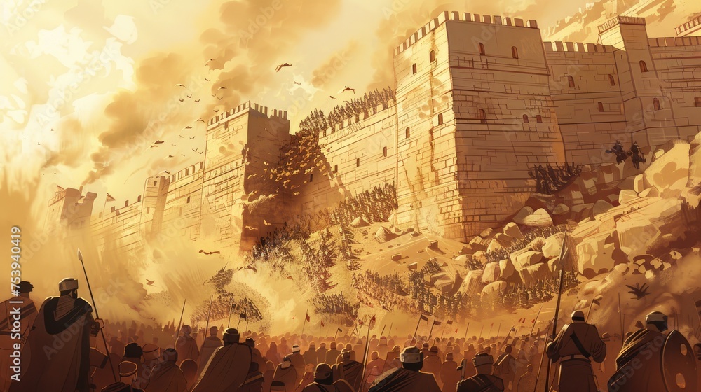 The Battle Of Jericho. The Walls Of Jericho Collapsing As The ...