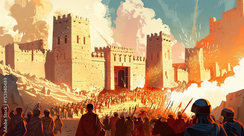 The Battle Of Jericho. The Walls Of Jericho Collapsing As The ...