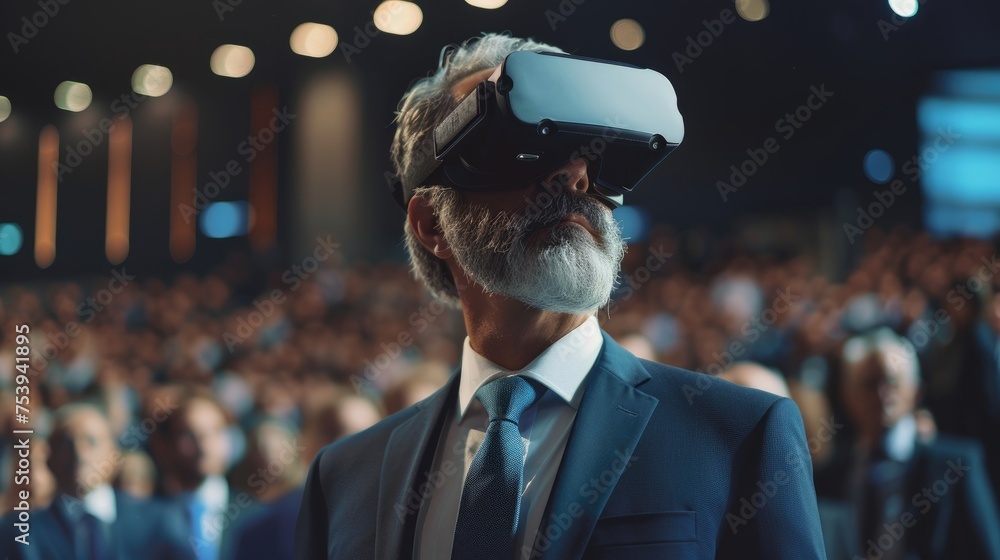 Vr Experience Senior Business Manager Man Attend Meeting Wearing Vr ...