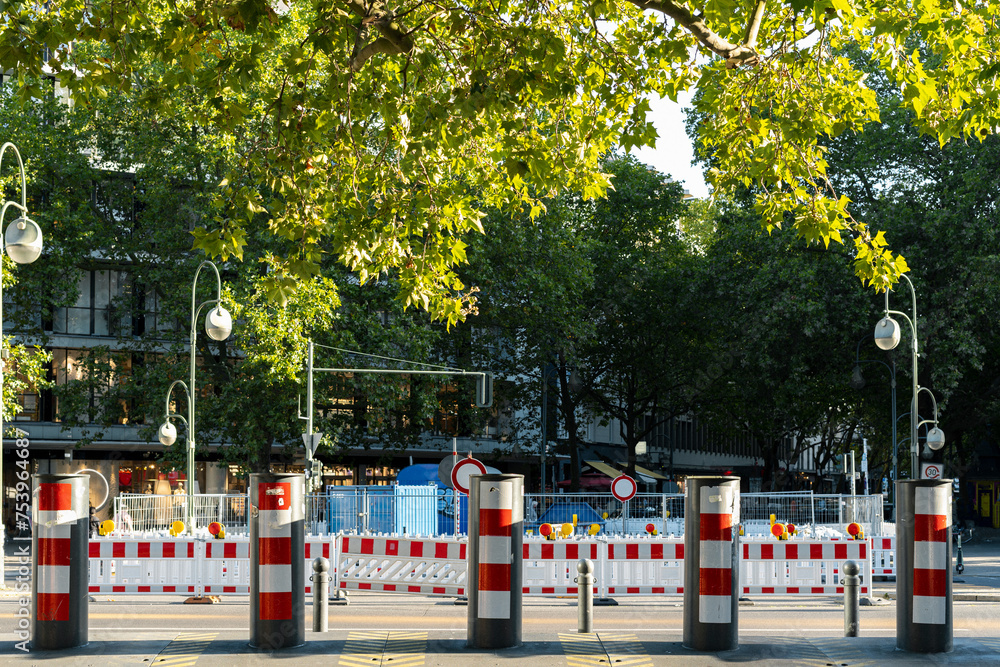 Automatic road bollards, roadworks with road blocks in the city Stock ...