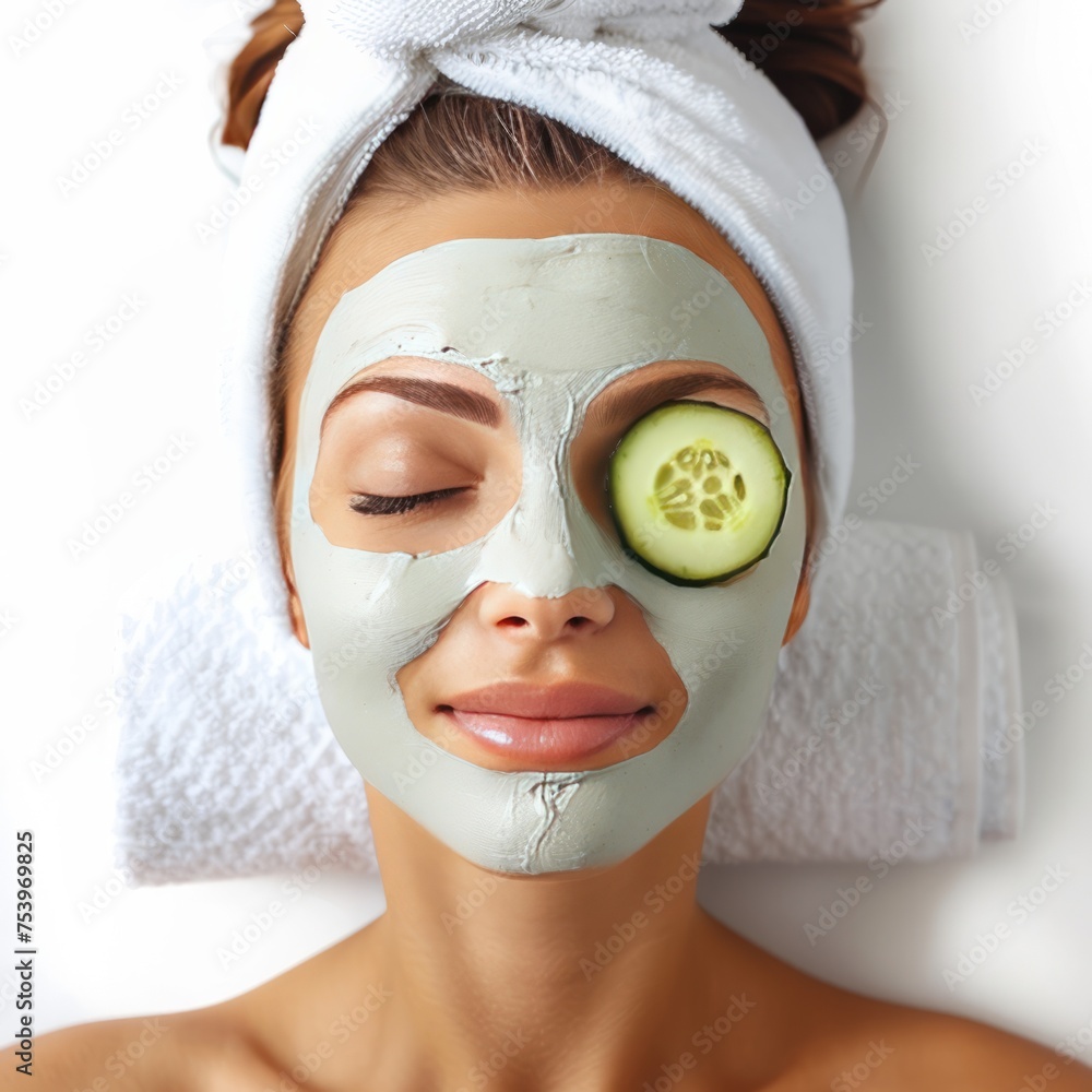 Young woman doing refreshing self-care Apply a soothing mud mask and ...
