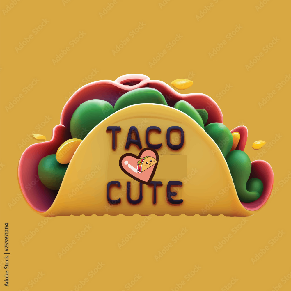 Cute 3d walking Taco Mascot Character with typography and happy smiling ...