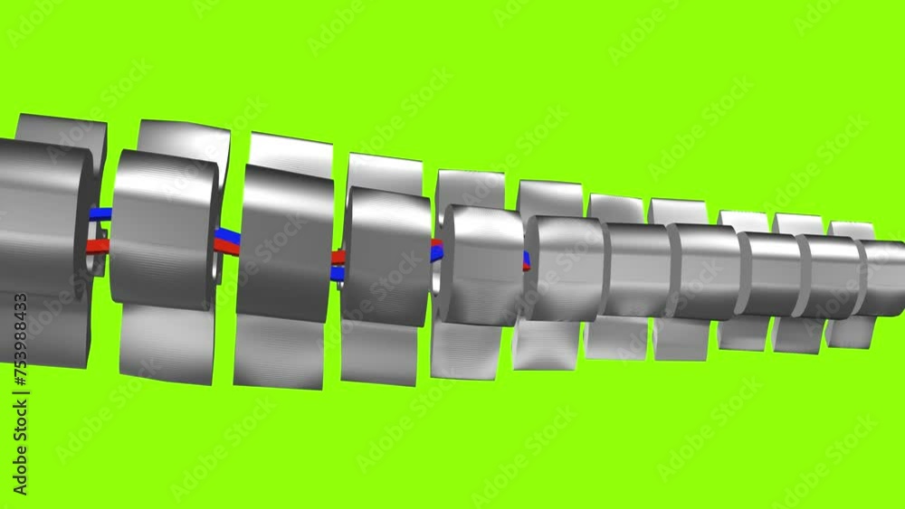 Animation of an iron spine human on a green screen. Rotating back ...