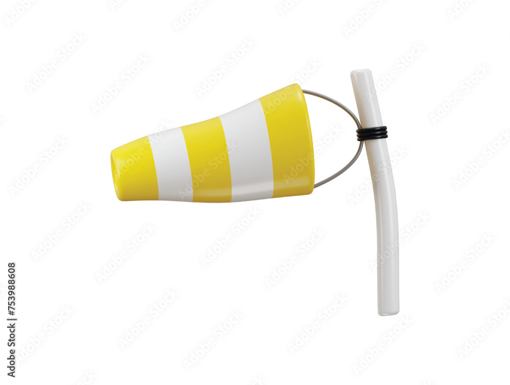 yellow windsock icon on wind direction indicating icon 3d rendering ...