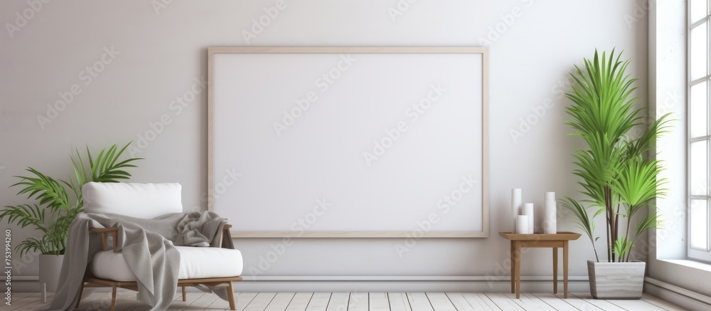 A white room contains a single white chair positioned near a white ...