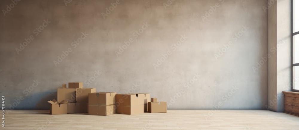 A room filled with numerous boxes scattered across the floor, creating ...