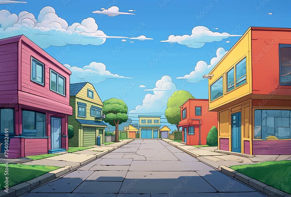 Cartoon drawing of the two story building exteriors of an imaginary ...