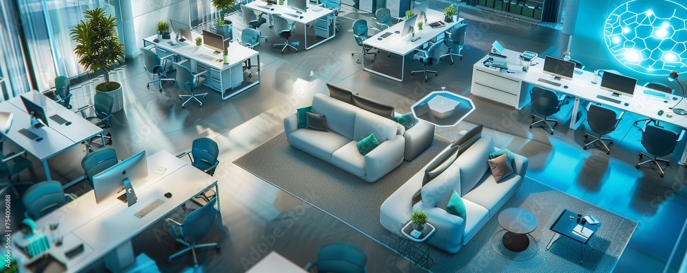 An office of the future where employees transition from business casual ...