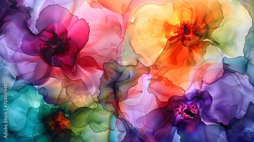 Captivating floral fantasy in vibrant alcohol ink shades. Floral ...