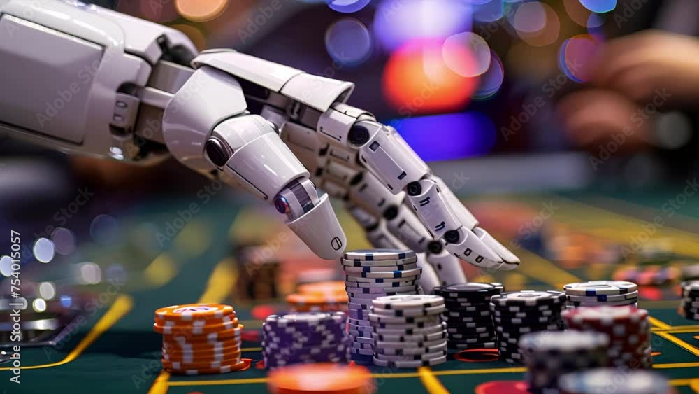 Pushing towards the hand of an Artificial intelligence robot as it ...