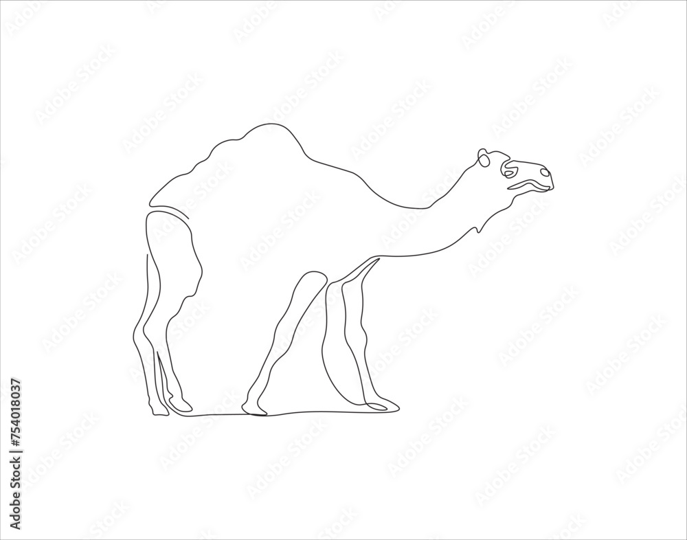 Continuous Line Drawing Of Camel. One Line Of Arabian Camel. Camel In ...