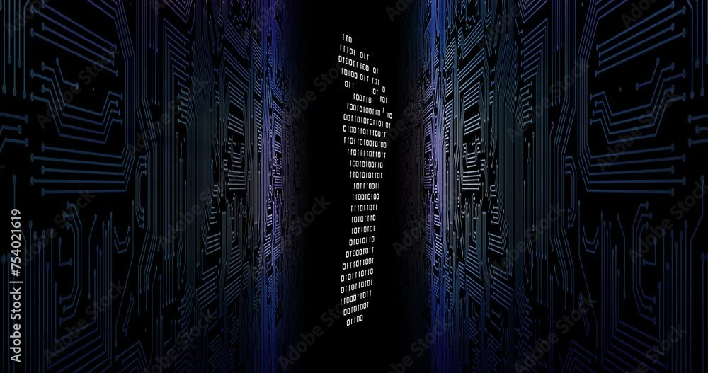 Animated digital footprint with binary numbers on black electronic background (3D rendering ...