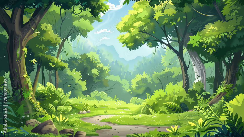 Cartoon forest landscape endless nature Stock Illustration | Adobe Stock