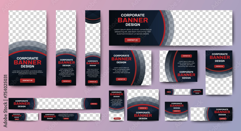 Set of Red Web advertising banner template design. Modern web layout ...