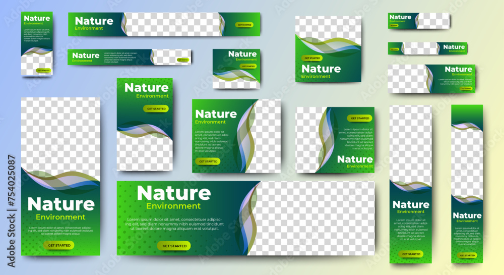 Nature environment banner template design. Green web set layout with ...