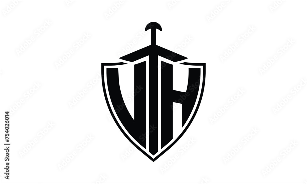 VH initial letter shield icon gaming logo design vector template ...