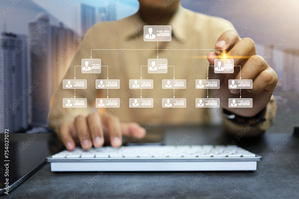 CEO planning manpower on organization chart structure to management ...
