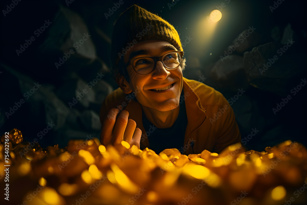 Gold digger traveler found a treasure trove of gold nuggets shining ...