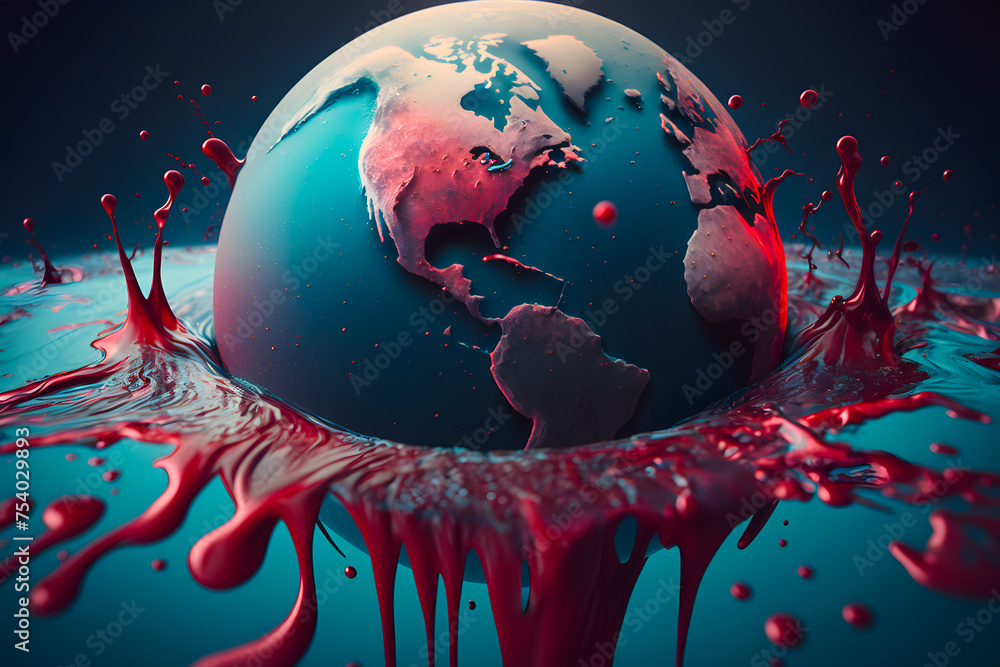 Planet Blue Earth bleeding splash spray pool of blood splatter wounds ...