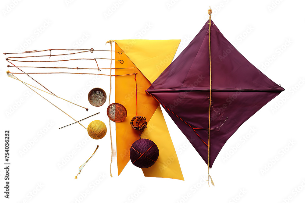 Colorful paper kites and string isolated on png background. generative ...