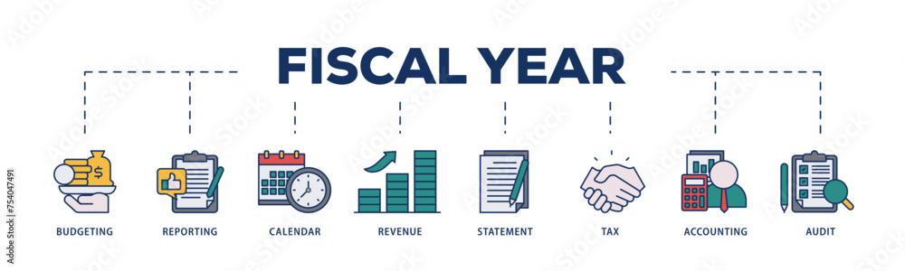 Fiscal year icons process structure web banner illustration of ...