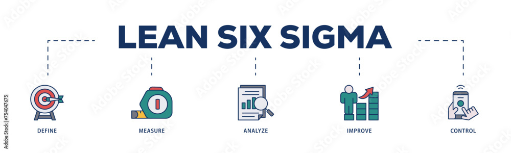 Lean six sigma icons process structure web banner illustration of ...