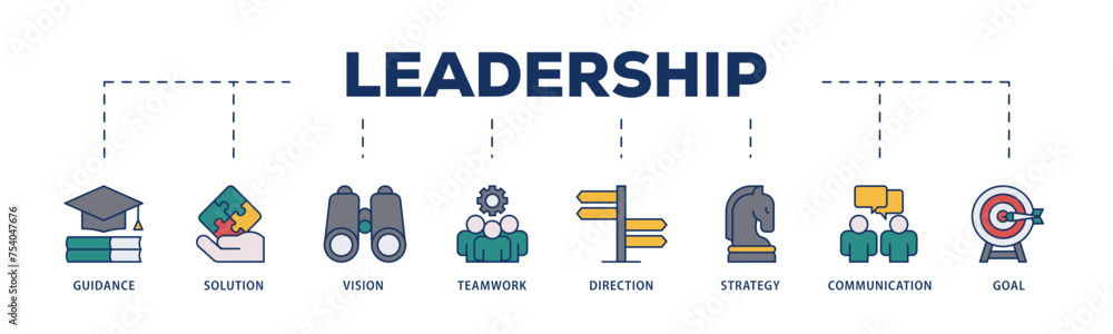 Leadership icons process structure web banner illustration of vision ...