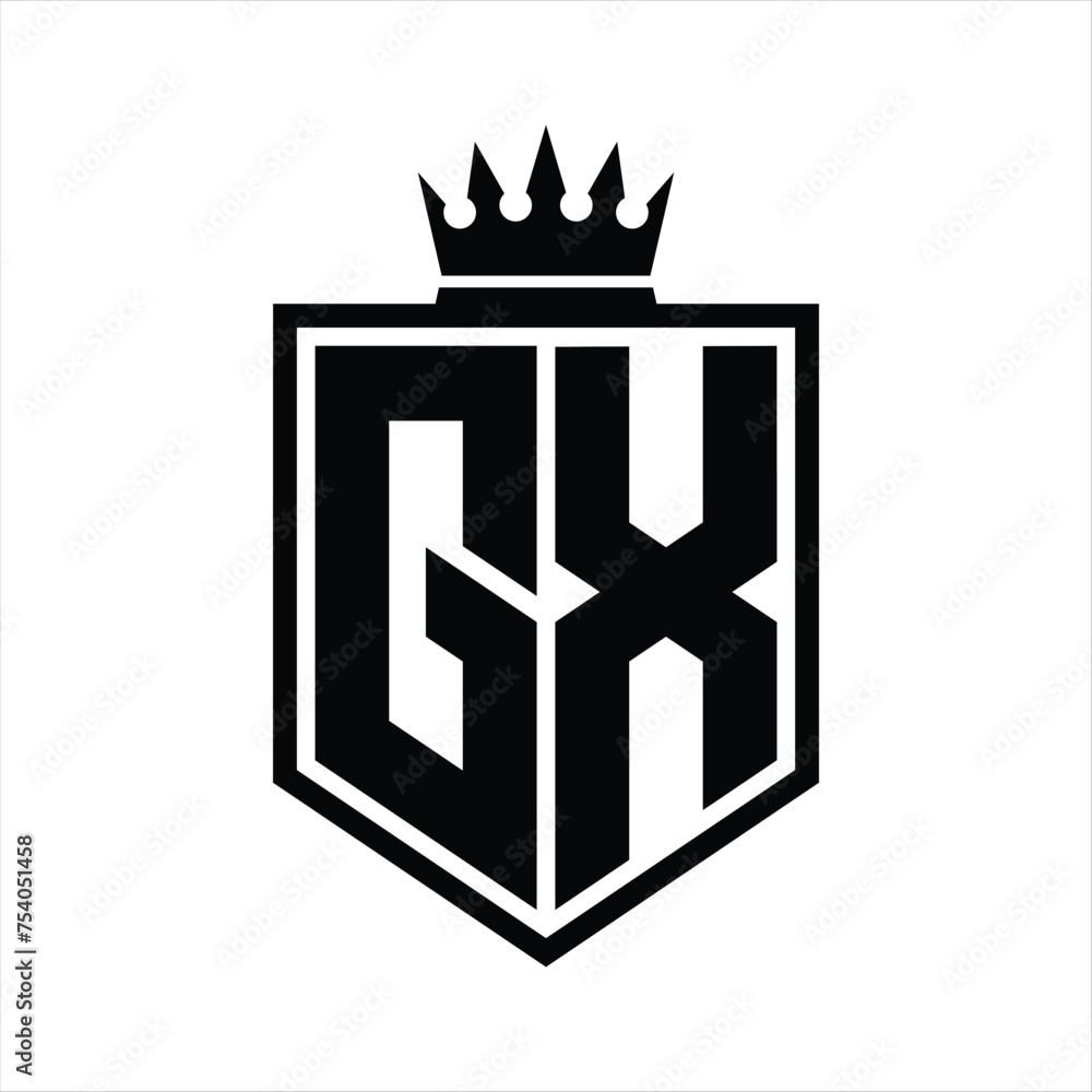 GX Logo monogram bold shield geometric shape with crown outline black ...