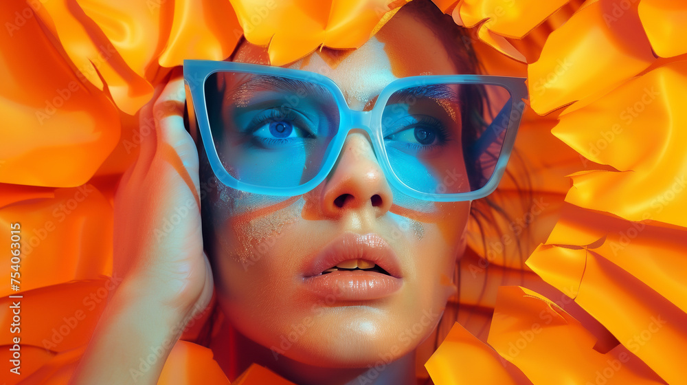 An imaginative 3D visualization of a woman equipped with vibrant blue ...
