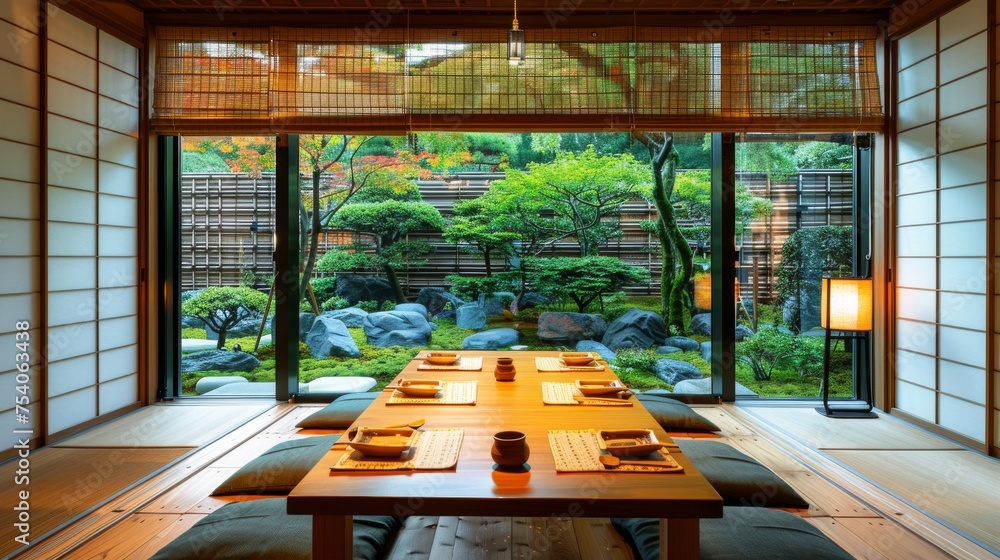 Contemporary Japan-style dining area featuring a minimalist design ...