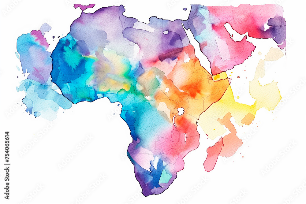 Watercolor of Africa map. Shape of the African continent. Concept of ...
