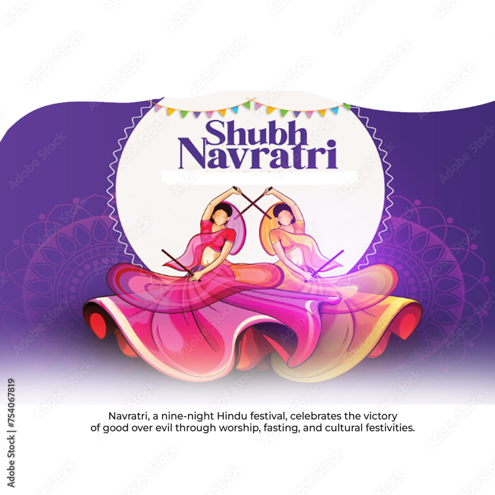 Happy Shubh Navratri illustration with a lotus flower and Goddess Durga ...