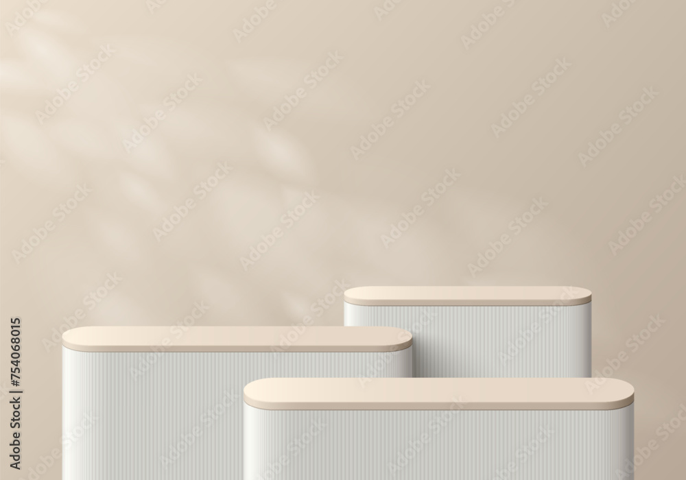 3D background with realistic beige cylinder level podium set and ...