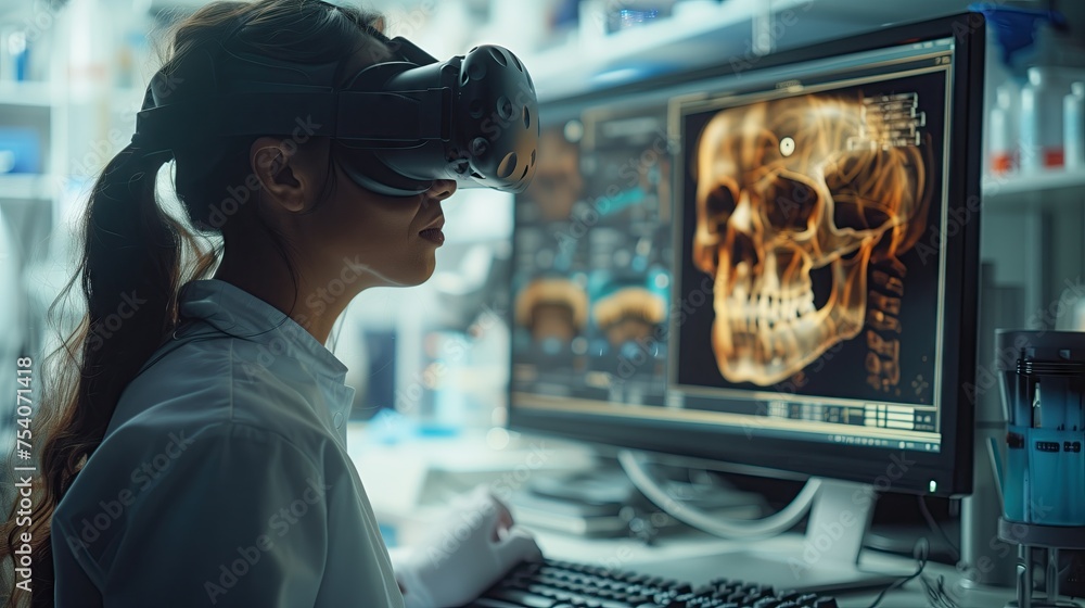 Dentist interacts with patient Use a VR computer, using Ai technology ...