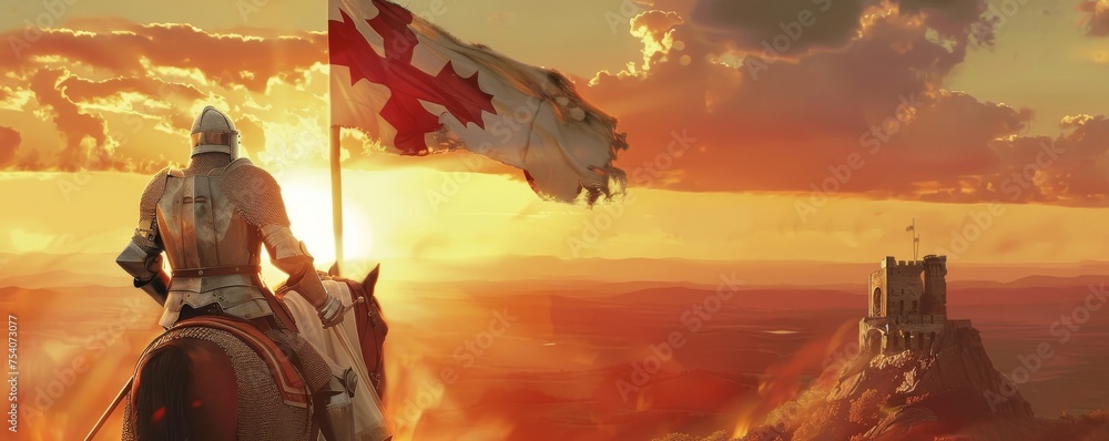 Knights Templar their path lit by the cross in the soft light of sunset ...