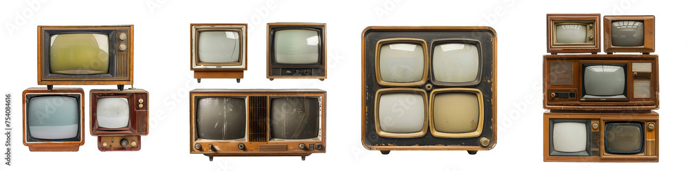 retro wooden TV boxes Hyperrealistic Highly Detailed Isolated On ...