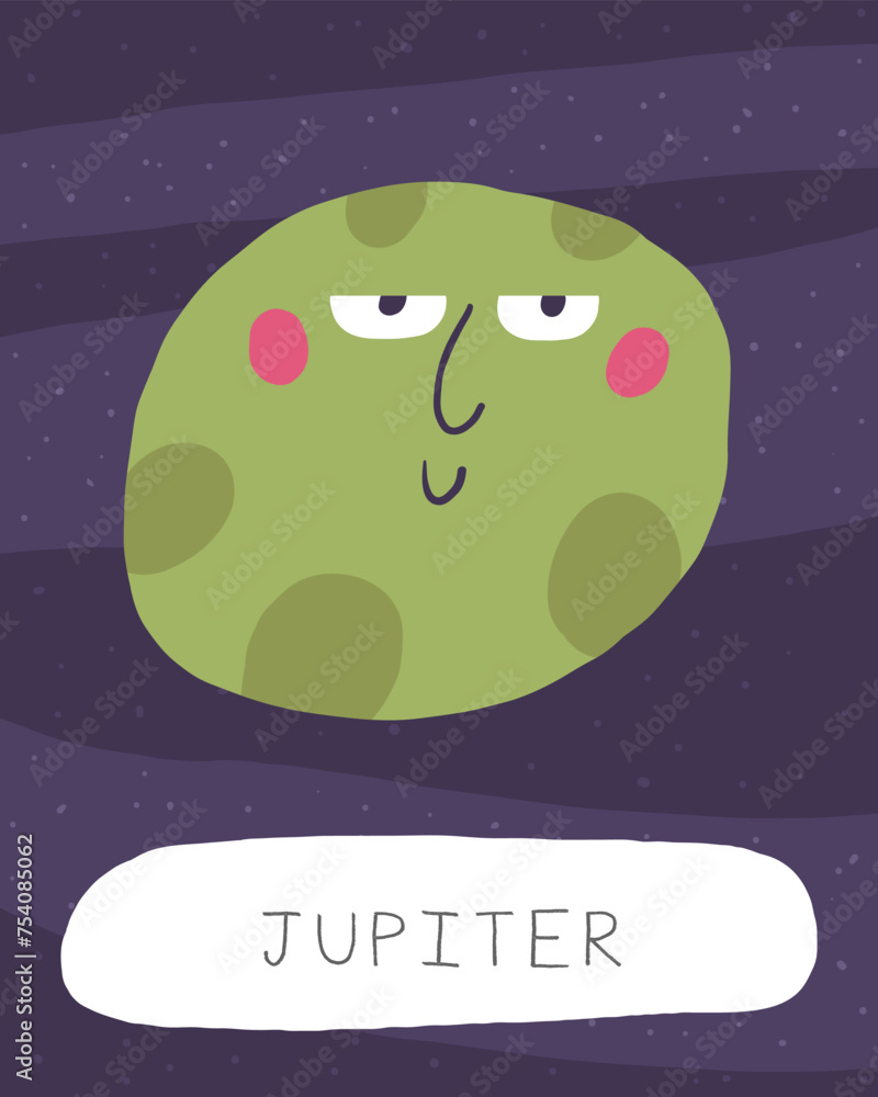 Learn space flashcard. Learning English words for kids. Cute hand drawn ...